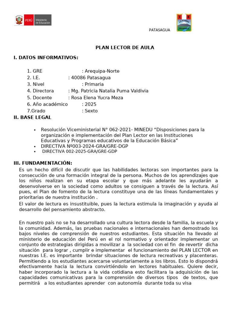 Plan Lector 2025 para Sexto Grado | PDF | Educación primaria ...