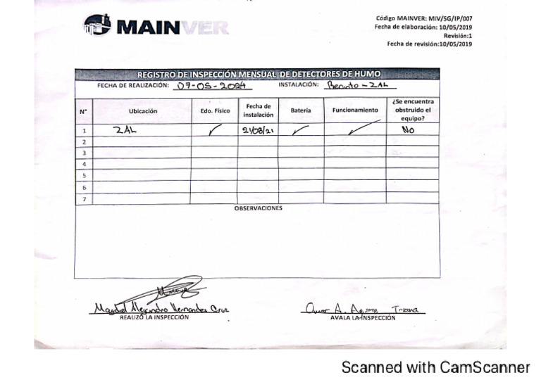 Inspección Detectores de Humo (Mayo 2024 | PDF