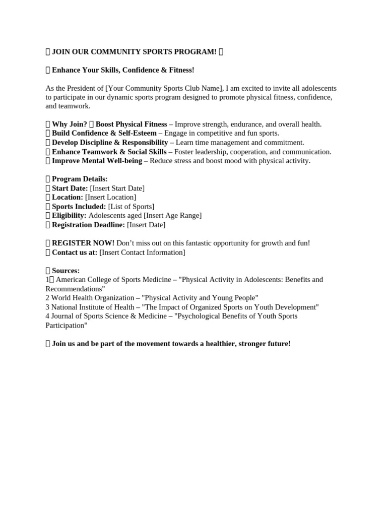 ? Join Our Community Sports Program | PDF