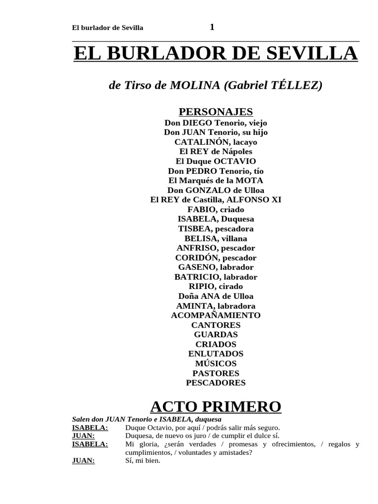 20 P - Tirso de Molina El burlador de Sevilla | PDF