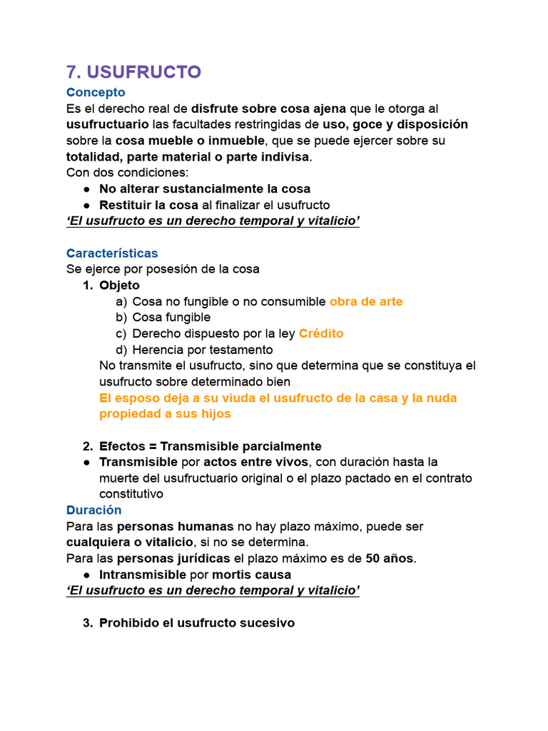 Usufructo: Definición y Características | PDF