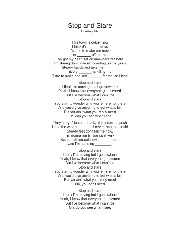 OneRepublic's "Stop and Stare" Lyrics | PDF