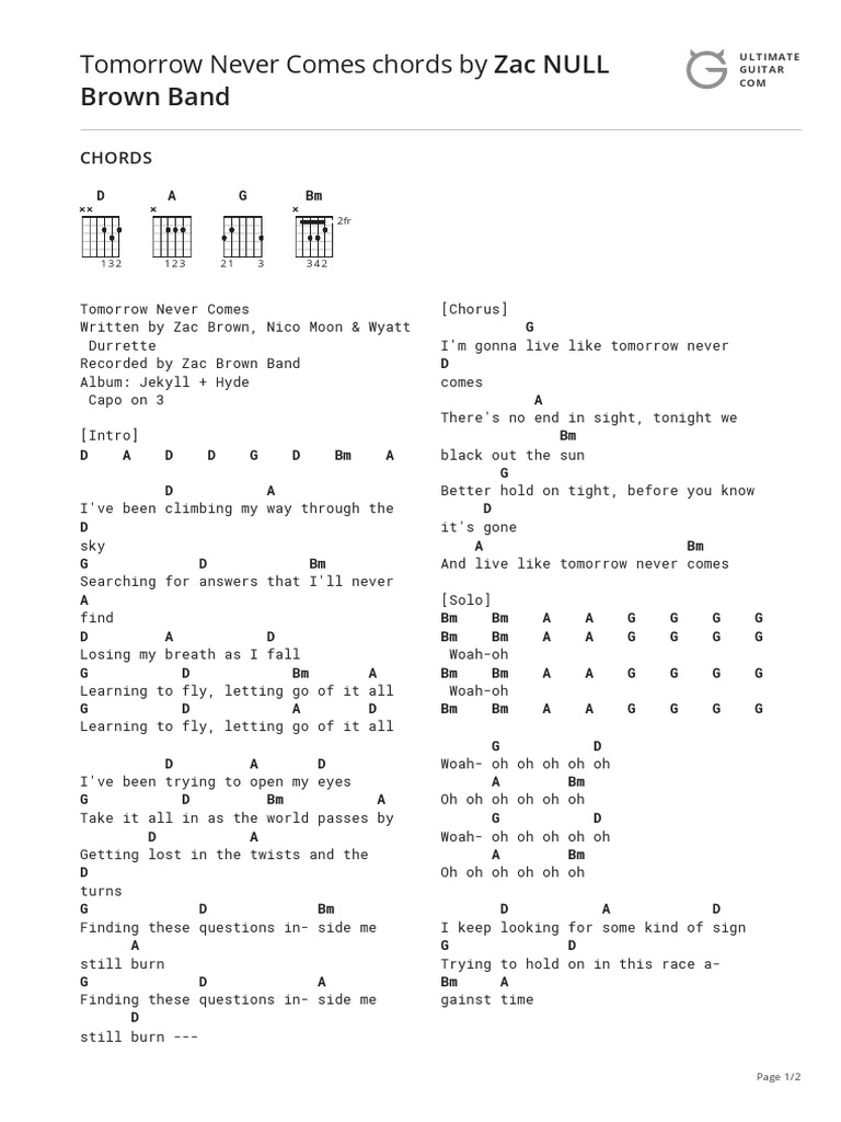 Tomorrow Never Comes Chords by Zac NULL Brown Bandtabs at Ultimate ...