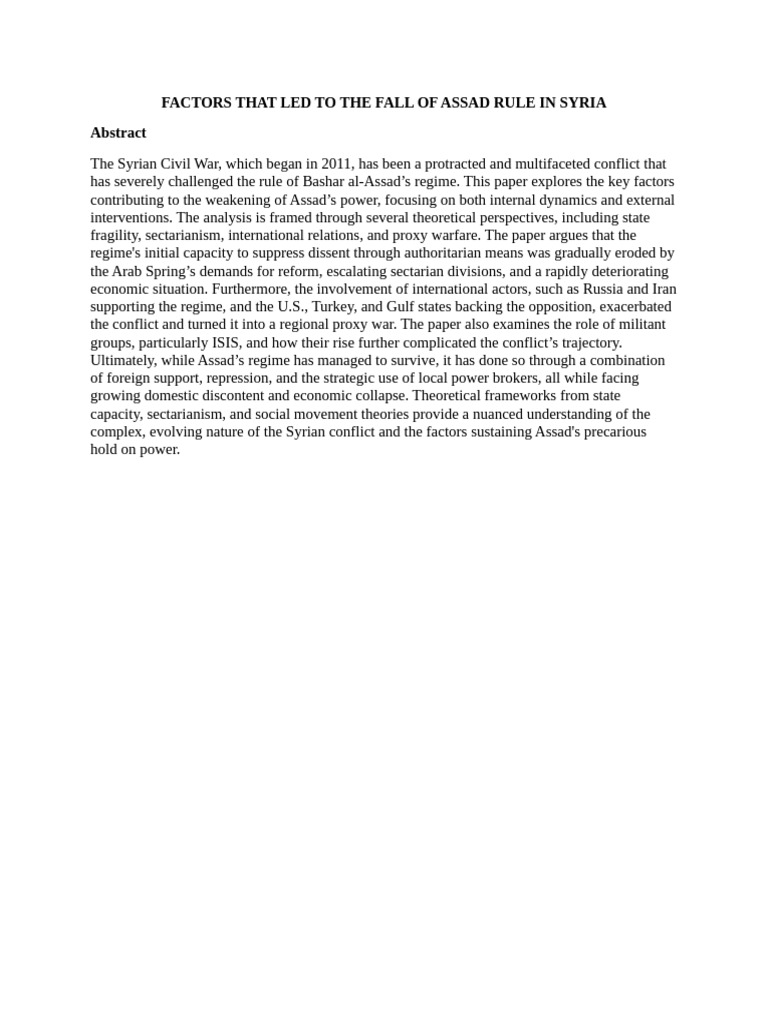 Factors That Led To The Fall of Assad Rule in Syria | PDF | Bashar Al ...