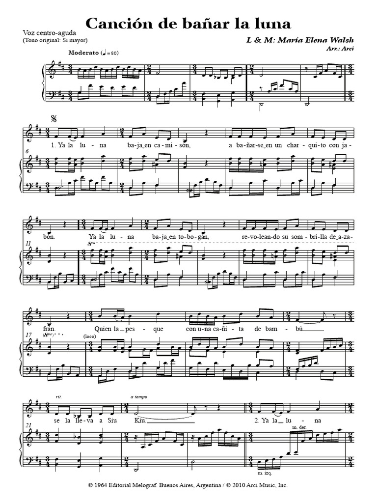 WalshME - Canción de Bañar La Luna (2 RE - Media-Aguda) | PDF | Formas ...