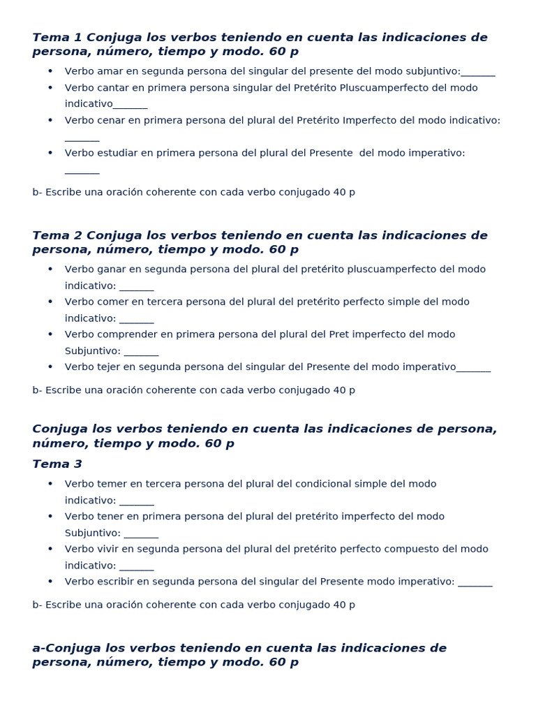 Evaluación Verbos | PDF