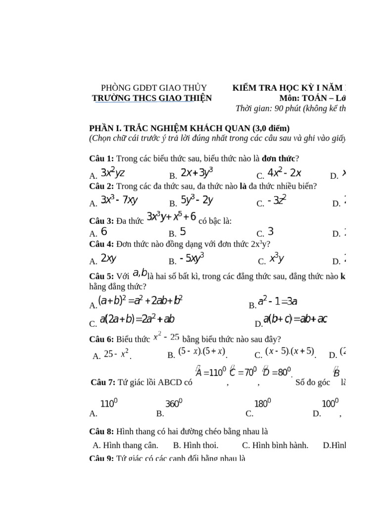 Toán 8 Hki Giao TH y | PDF