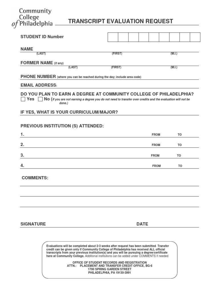 Transcript Evaluation Request Form | PDF