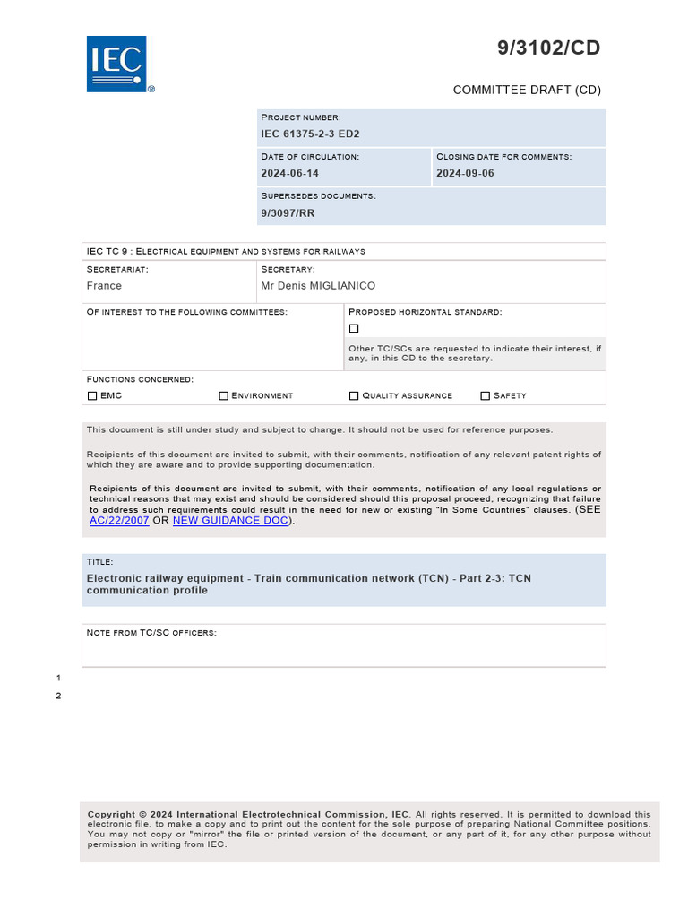 IEC 61375-2-3 ED2 2024-06-14 2024-09-06 9/3097/RR: France MR Denis ...