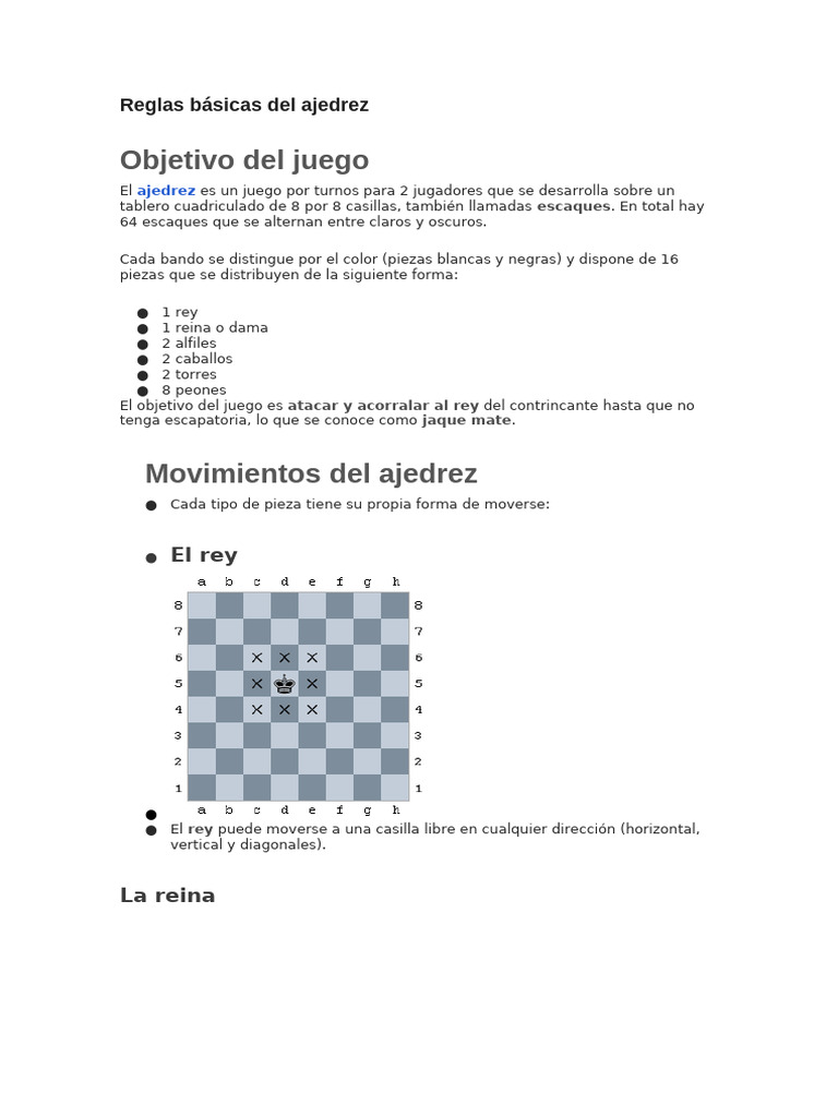 Reglas Básicas Del Ajedrez | PDF | Ajedrez | Juegos de estrategia abstractos