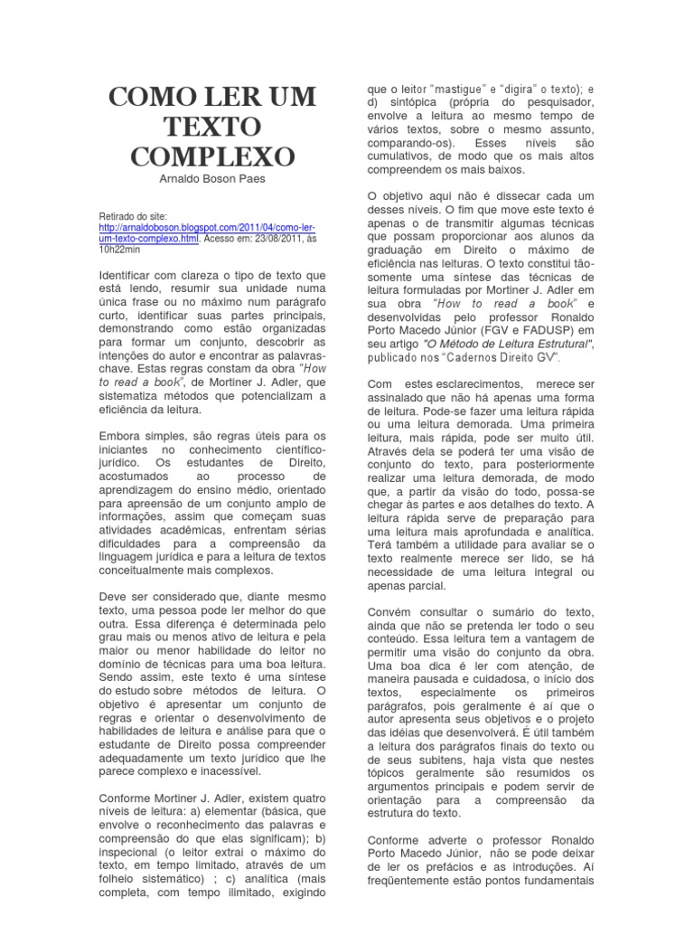 Como Ler Um Texto Complexo | PDF | Tempo | Aprendizado