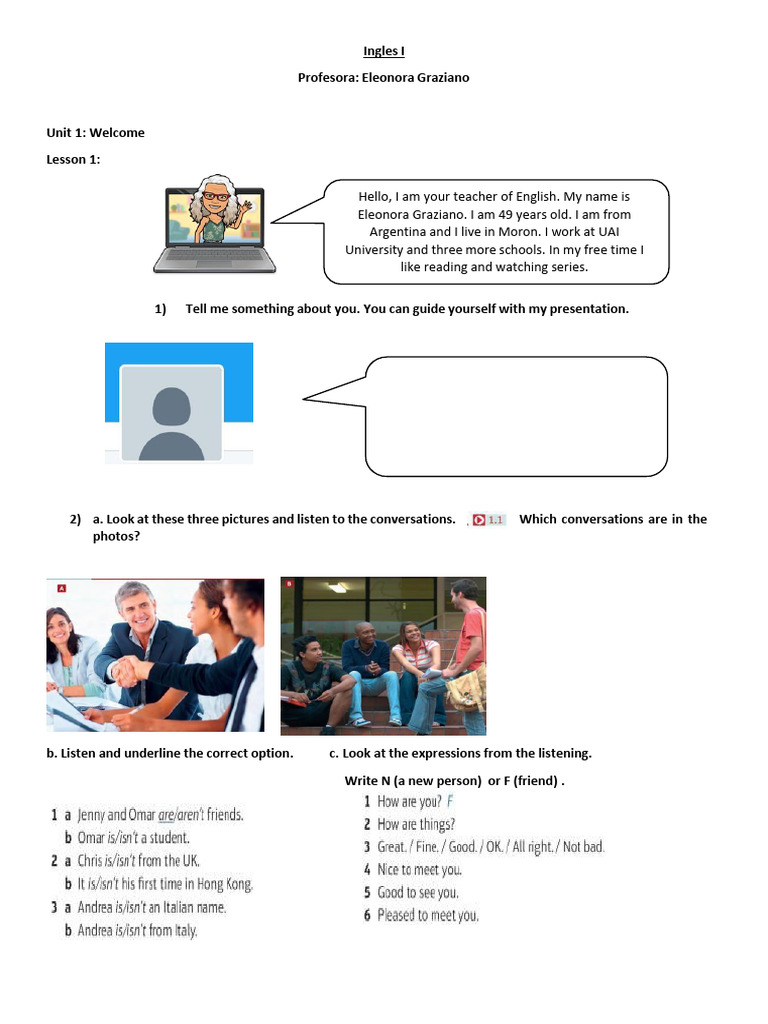 English Lesson Plan: Unit 1 Overview | PDF