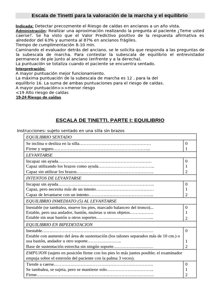 Escala de Tinetti: Evaluación de Caídas | PDF