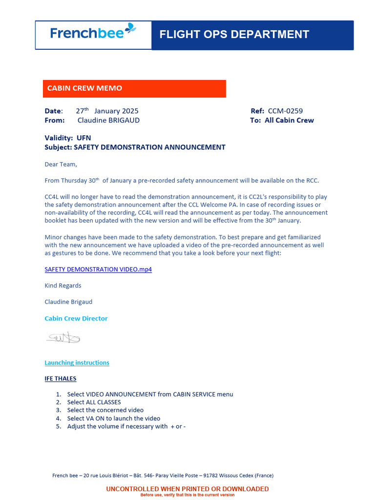 CCM 0259 Safety Demonstration Annoucement 2 | PDF