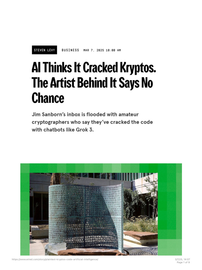 AI Thinks It Cracked Kryptos. The Artist Behind It Says No Chance - WIRED | PDF | Espionage ...