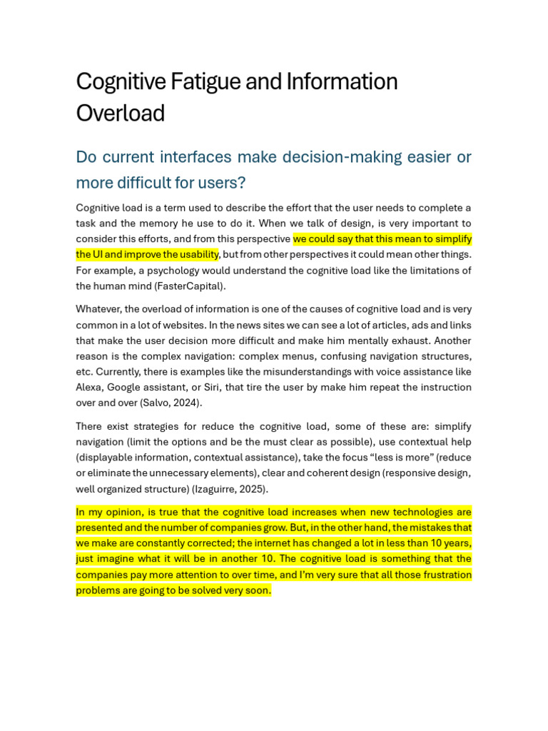 Cognitive Fatigue and Information Overload | PDF | Cognition | Human Communication
