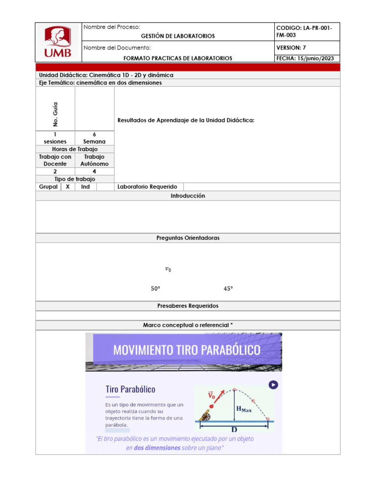 Cinemática 2D | PDF | Cinemática | Laboratorios