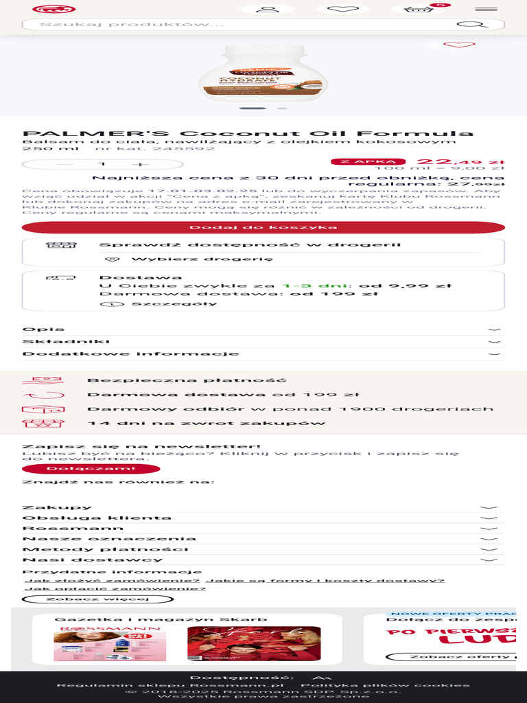 PALMER'S, Coconut Oil Formula , balsam do ciała, nawilżający z olejkiem kokosowym, 250 ml ...