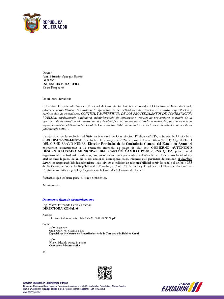 SERCOP-DZ6-2024-1126-OF (Respuesta A Segundo Oficio) | PDF | Gobierno