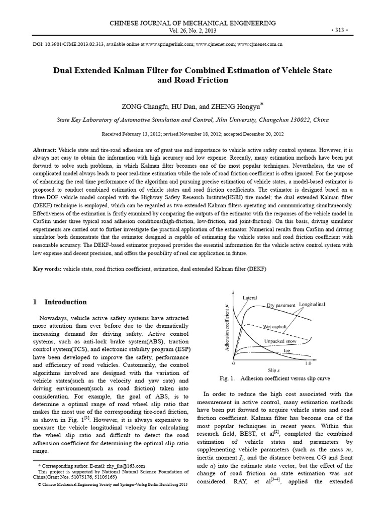 Dual Extended Kalman Filter For Combined Estimation of Vehicle State ...