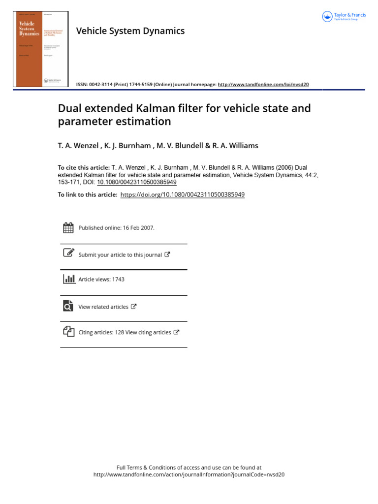 Dual extended Kalman filter for vehicle state and parameter estimation ...