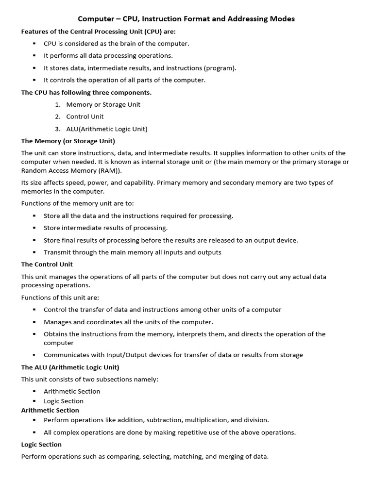 Cos141 C CPU-InstFormat-Modes | PDF | Central Processing Unit ...