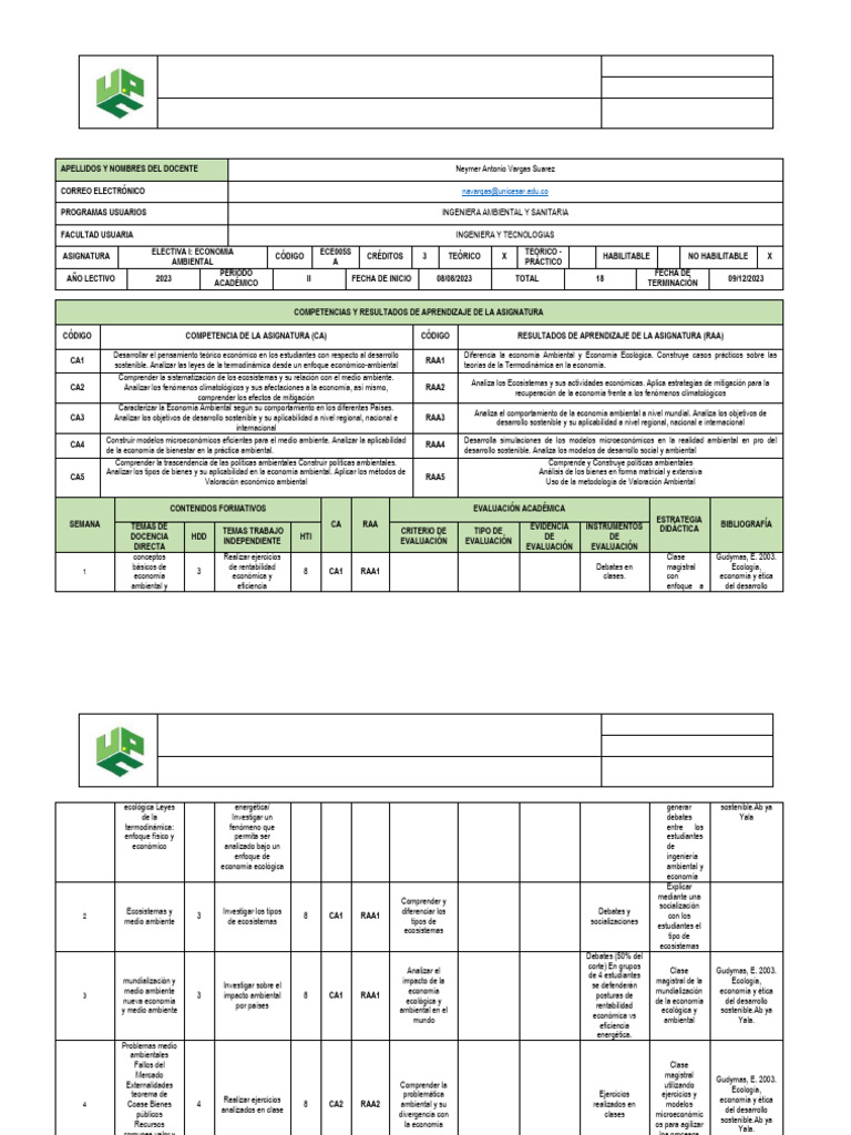 Plan de Desarrollo de Asignatura v2 | PDF | Excedente económico | Sustentabilidad