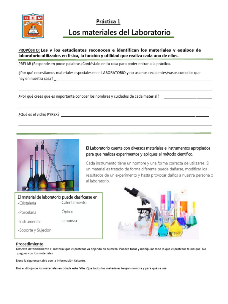 1FICHA-PRACTICA Materiales Del Laboratorio- Para El Estudiante | PDF | Laboratorios