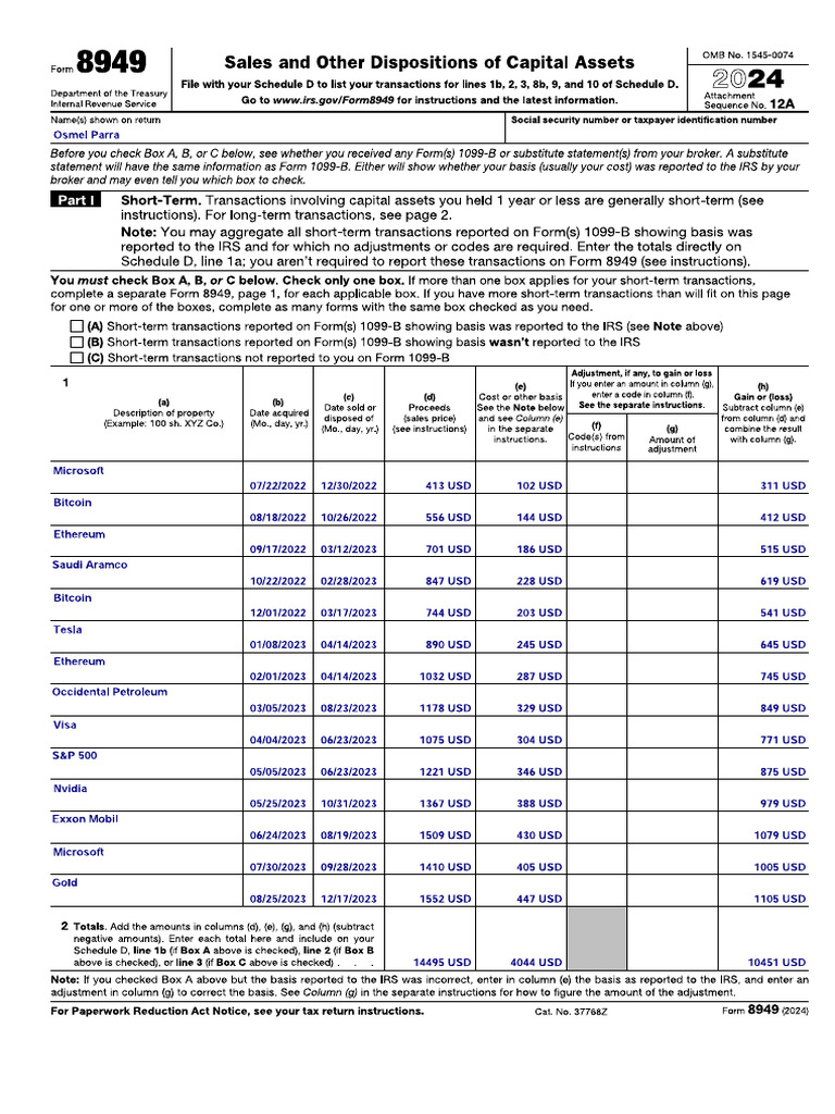 Osmel Parra - Form 8949 | PDF