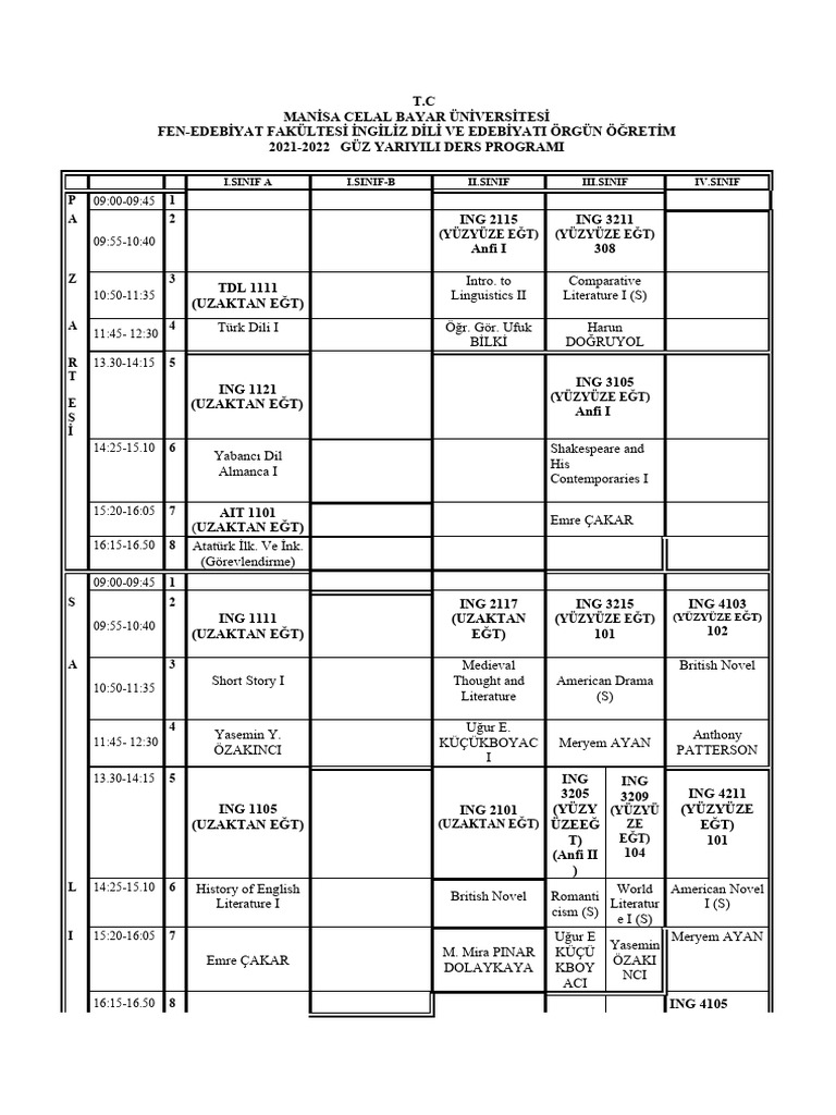 Birlestirilmis Program Ide 2021 2022 Guz Donemi Ders Programi 24.09.2021 | PDF