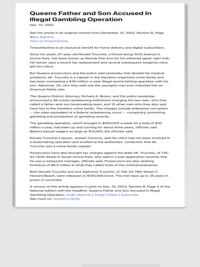 Ronald "Ronnie One Arm" Trucchio Former Gambino Family Capo Indicted ...