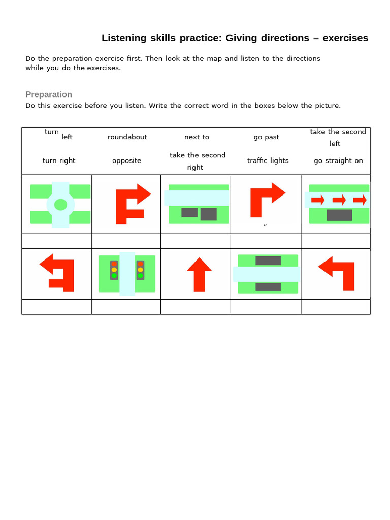 Giving Directions - Exercises 4 | PDF | Learning | Human Communication