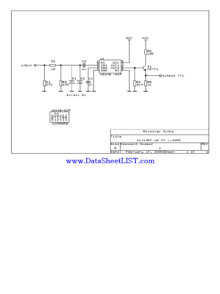 U664B Divider Up To 1.3GHZ Prescaler | PDF