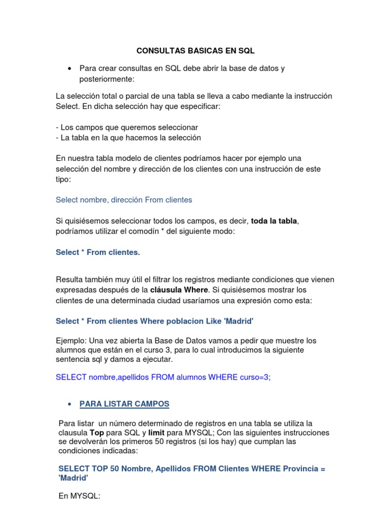 Consultas Basicas en SQL | PDF | SQL | Gestión de datos