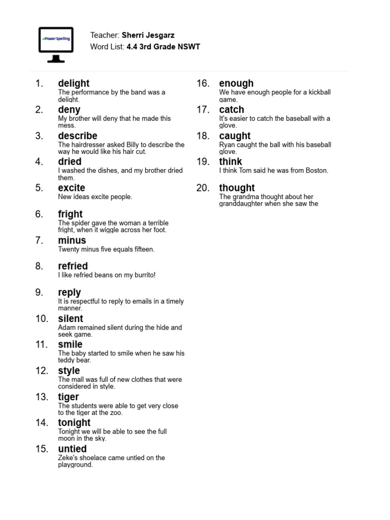 3rd Grade Vocabulary Word List | PDF