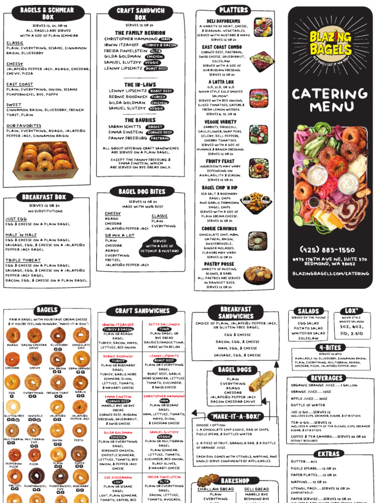 Blazing Bagels Catering Menu | PDF | Coleslaw | Sausage