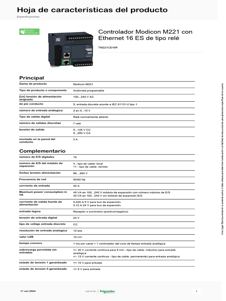 Schneider Electric Modicon-M221 TM221CE16R | PDF | Corriente continua | Relé