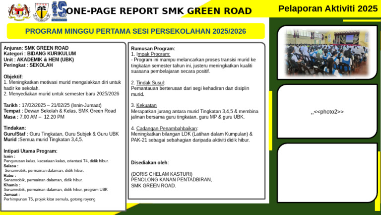 OPR Program Minggu Pertama Persekolahan 2025 | PDF