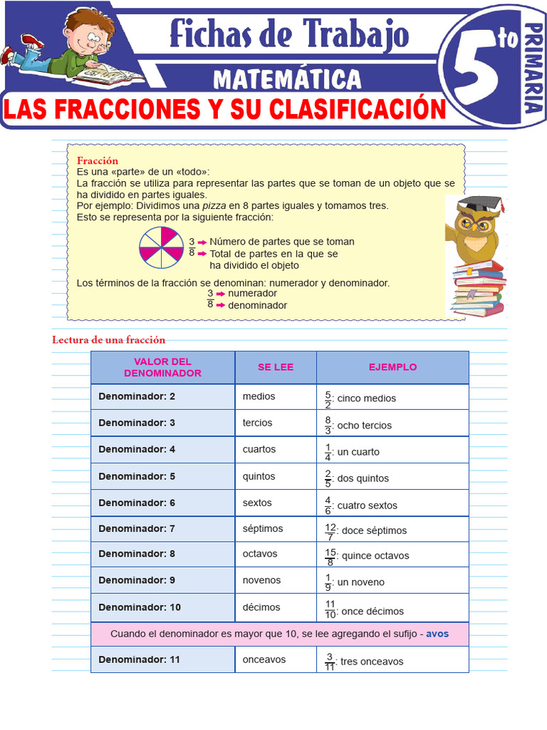Las Fracciones y Su Clasificacion para Quinto de Primaria | PDF ...