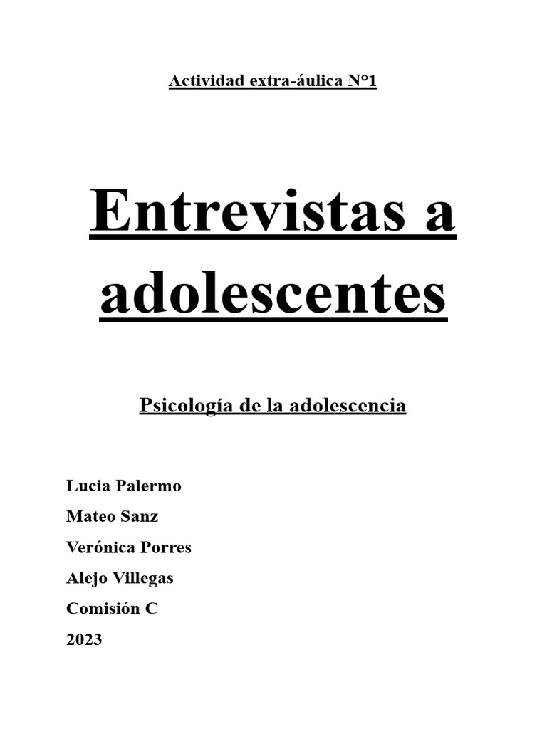 PEA1-Entrevistas A Adolescentes | PDF | Adolescencia | Escuelas