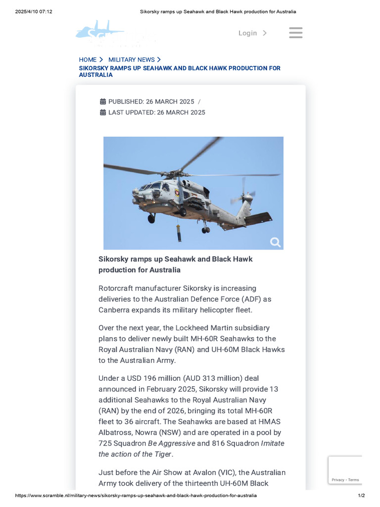 Sikorsky ramps up Seahawk and Black Hawk production for Australia | PDF | Sikorsky Uh 60 Black ...