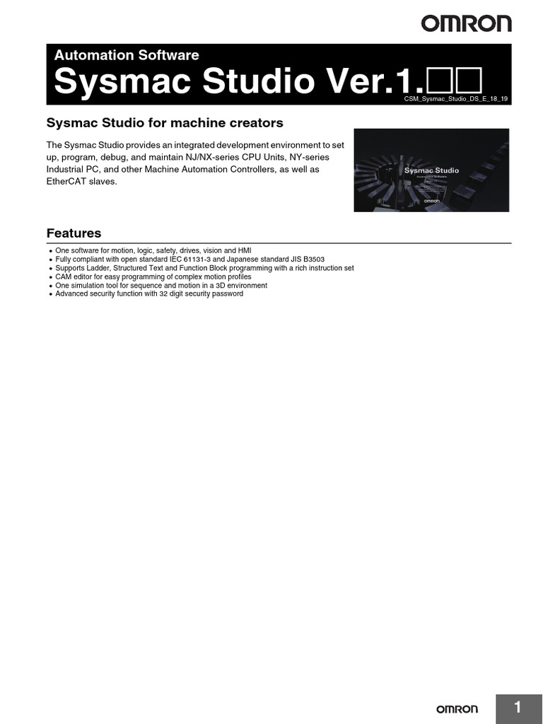 Sysmac-Studio-Version-1-Datasheet-202208 | PDF | 64 Bit Computing | Microsoft Windows