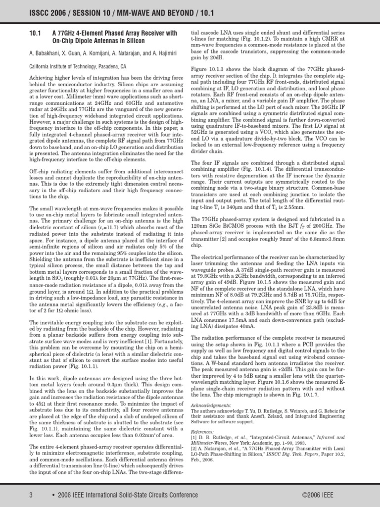 A 77GHz 4-Element Phased Array Receiver with On-Chip Dipole Antennas in ...