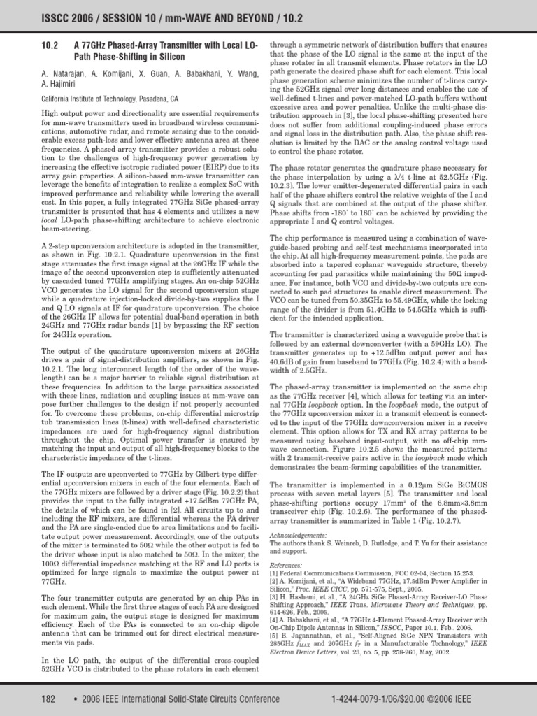 A 77ghz Phased Array Transmitter With Local Lo Path Phase Shifting In Silicon Pdf