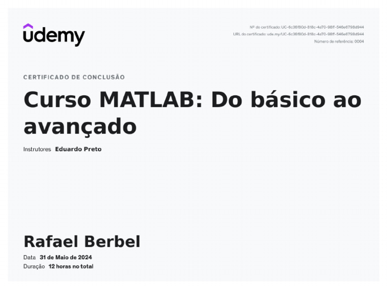 Certificado Curso Matlab | PDF