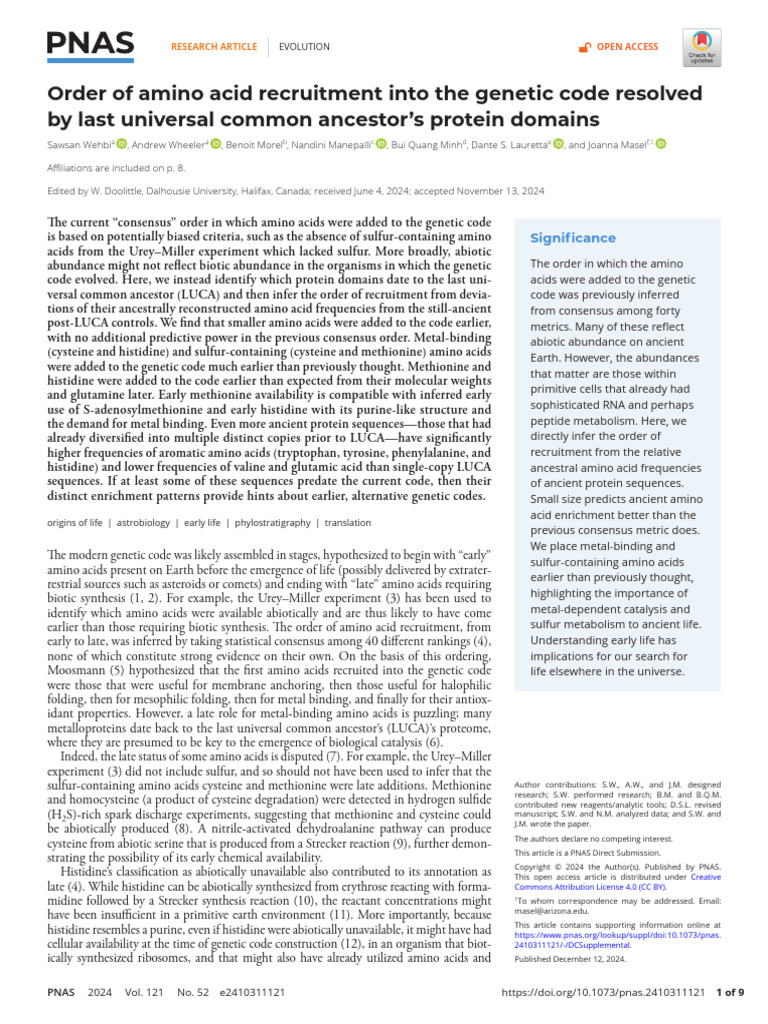 Order of amino acid recruitment into the genetic code resolved by last ...