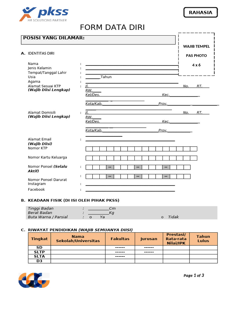 Form Data Diri 2025 - A4 | PDF