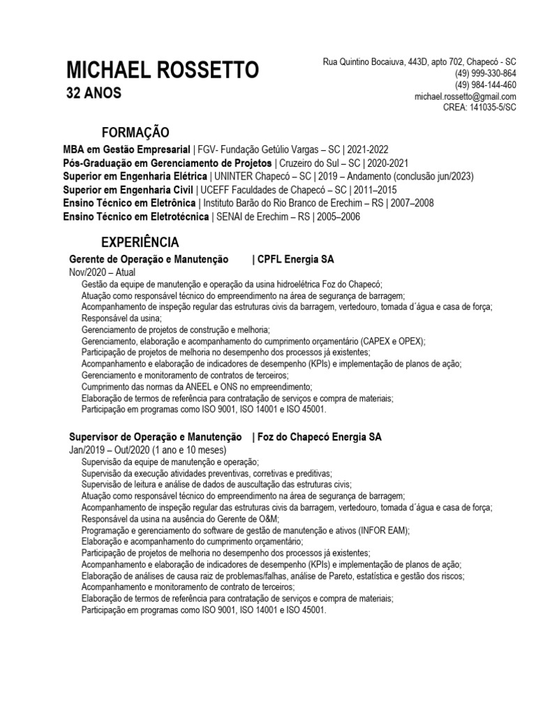 Curriculo Michael Rossetto - 2023 | PDF