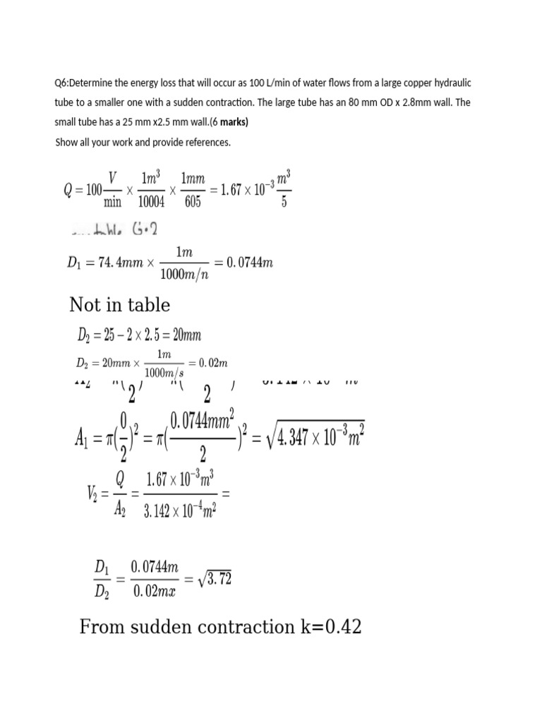 Energy Loss in Hydraulic Tube Contraction | PDF