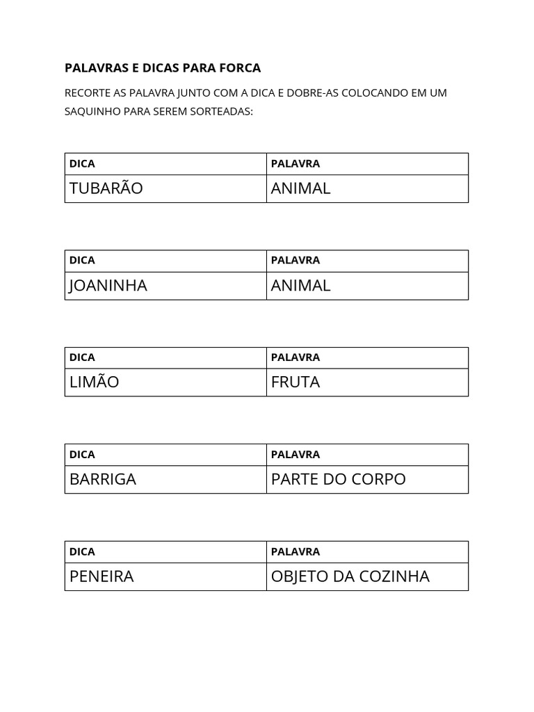 Atividade para Impressao Saquinho de Palavras e Dicas Lp01 03ats02 | PDF